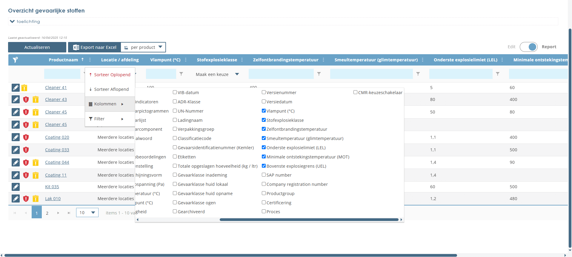 Nieuw in Stoffenmanager® 8: extra kolommen voor explosieveiligheid